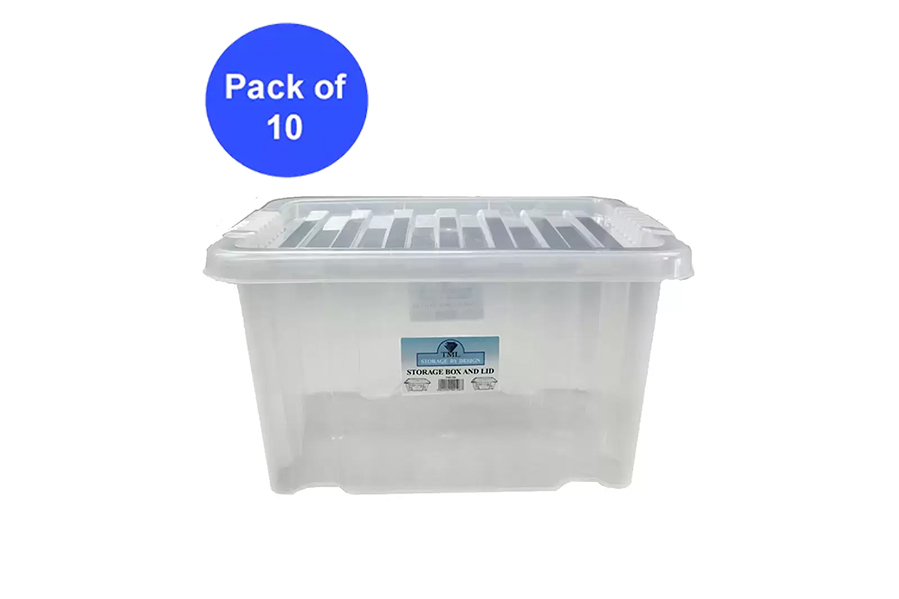 Buy 10 x 24 Litre Storage Box With Clear Lid (Pack of 10) - Plastic ...