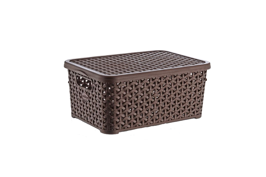 Buy 6 Litre Plastic Storage Boxes In Dark Brown Rattan Design - Plastic ...