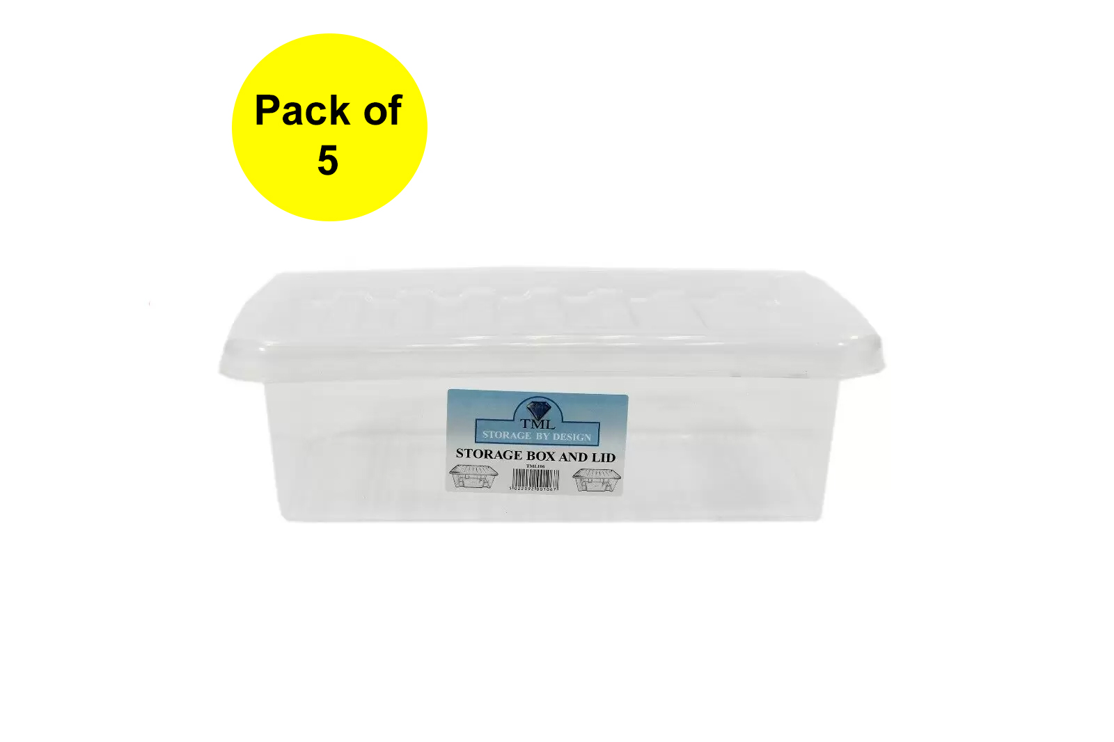 Buy 5 x 6 Litre Box With Clear Lid (Pack of 5) - Plastic Storage Boxes