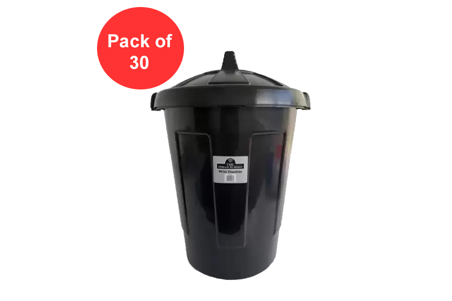 Buy 30 X Large 90 Litre Plastic Waste Bin With Lid Heavy Duty Stylish ...