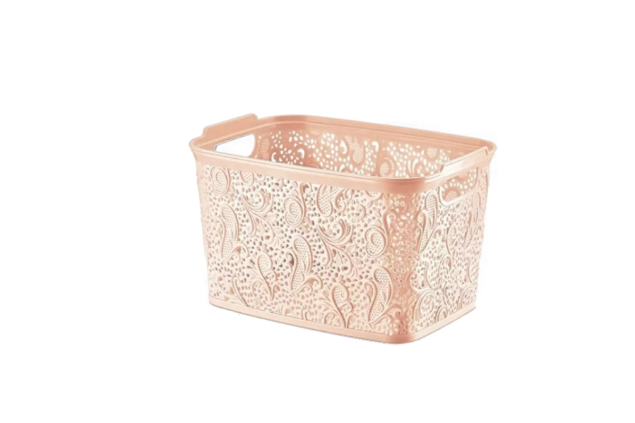 Buy Plastic Pastel Pink Medium Lace Basket Box - Plastic Storage Boxes