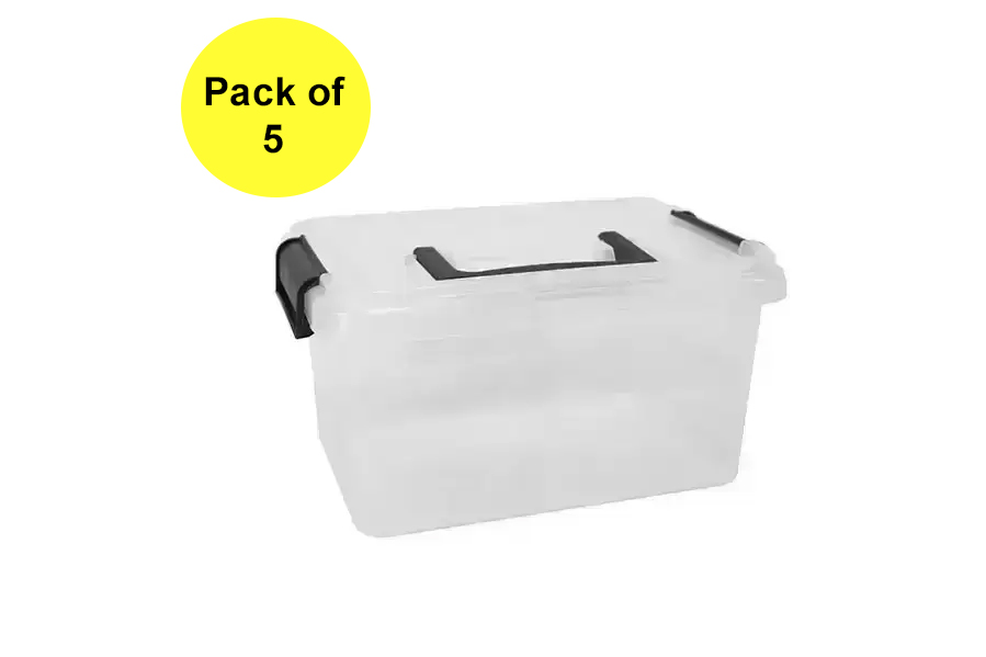 Buy 5 x 15 Litre Clip & Stack With Lid (Pack of 5) - Plastic Storage Boxes