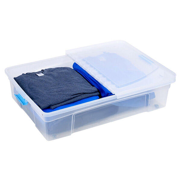 Buy 80 Litre Underbed Plastic Storage Box Clip & Stack Box With Lid ...