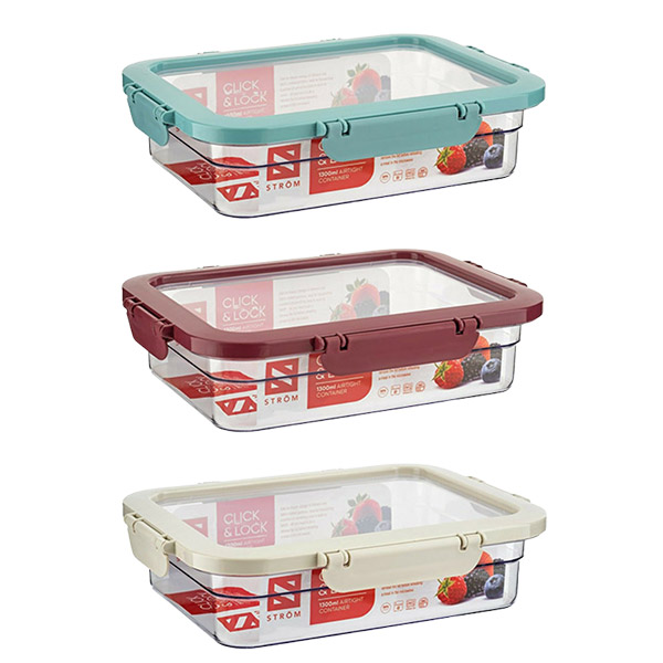 1300ml Clip & Lock Coloured Lid - Plastic Storage Boxes