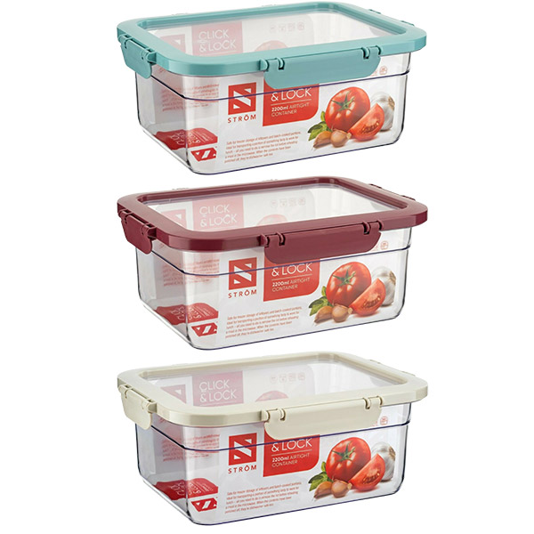 2200ml Clip & Lock Coloured Lid - Plastic Storage Boxes