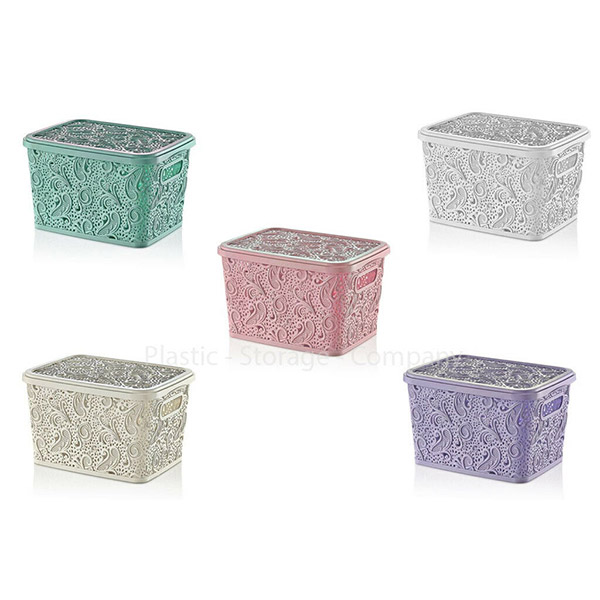 Large 30 Litre Plastic Lace Storage Box With Lid - Plastic Storage Boxes